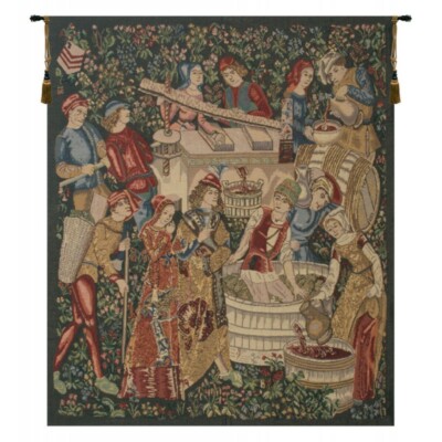 The Grape Harvest Medieval Vineyard Wine Making European Woven Tapestry ...