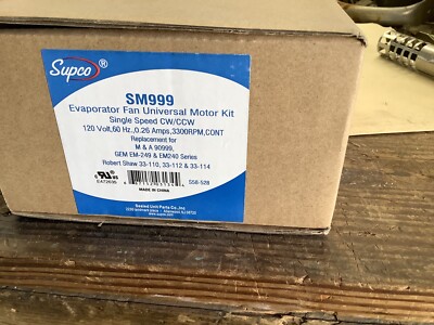 Supco Evaporator Fan Universal Motor Kit Single Speed Model SM999, New ...