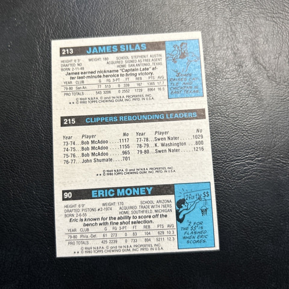Eric Money Swen Nater James Silas 1980 81 Topps Rebounding Leader Cb51b ...