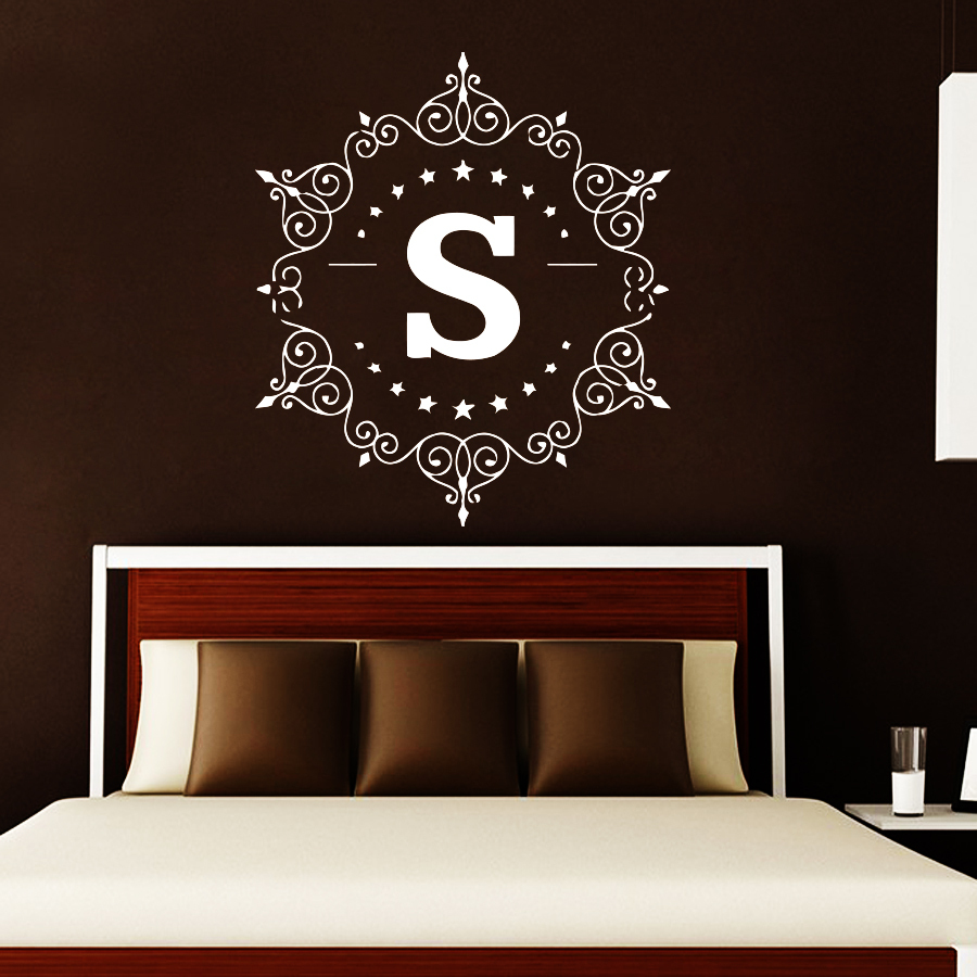 Wall Decals Monogram Decal Initial Letter Vinyl Sticker Home Bedroom ...
