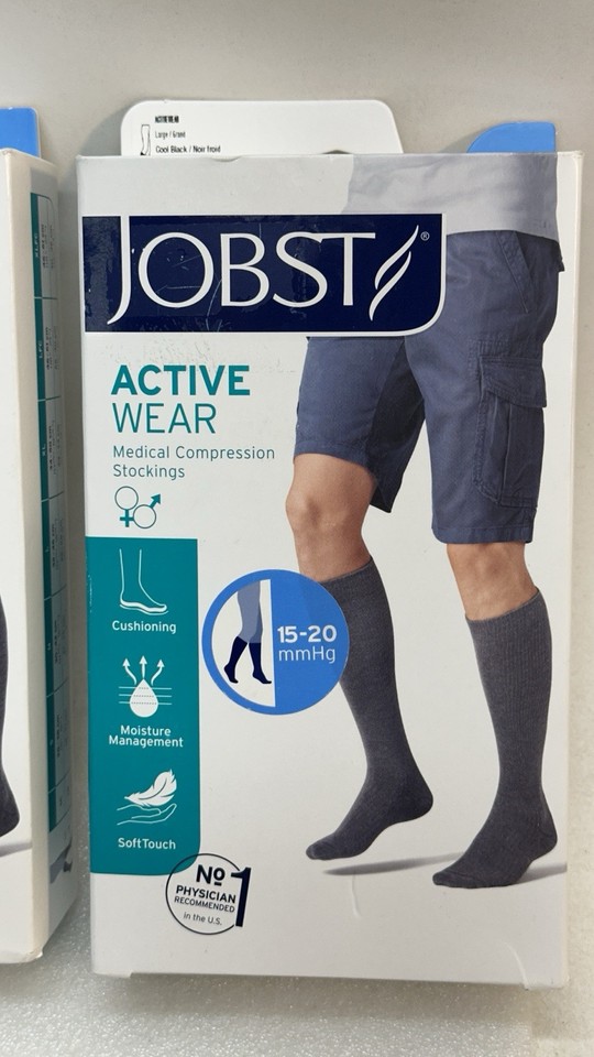 Jobst Active Medical Compression Stockings 15-20 MMHG Large Black Knee ...