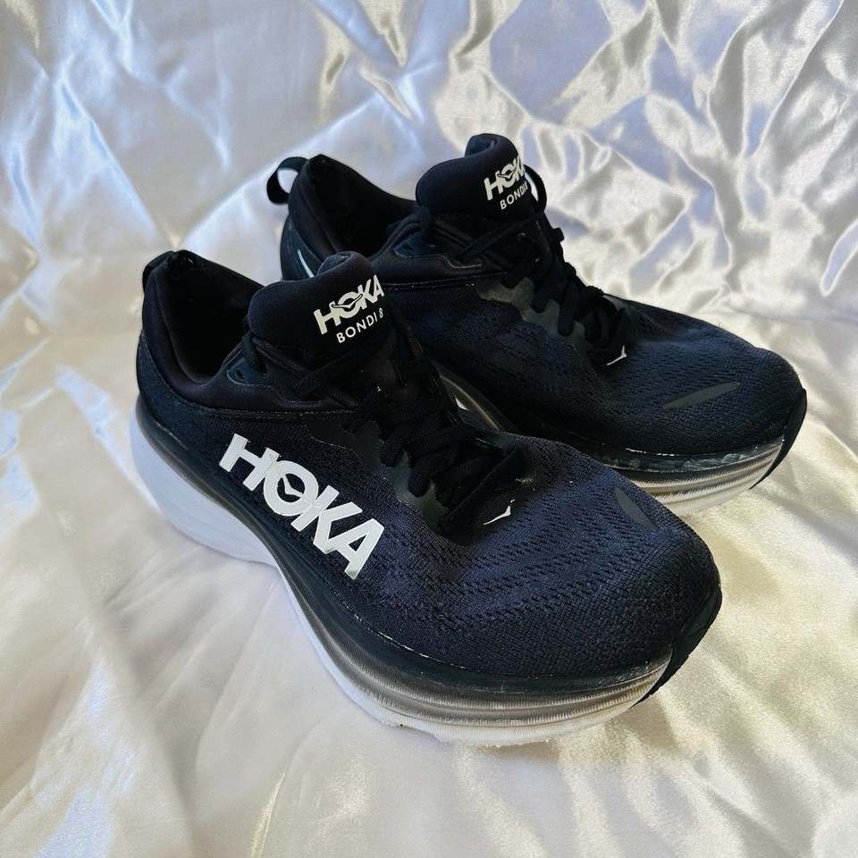 Women's Hoka One One Bondi 8 Black/White Running Shoes, Size 9B ...