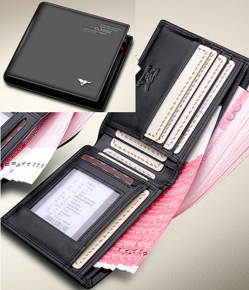 Septwolves men women cow leather wallet purse card bag bifold black ...