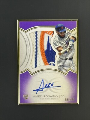 2018 TOPPS DEFINITIVE AMED ROSARIO RC GOLD FRAMED JUMBO PATCH AUTO RPA ...