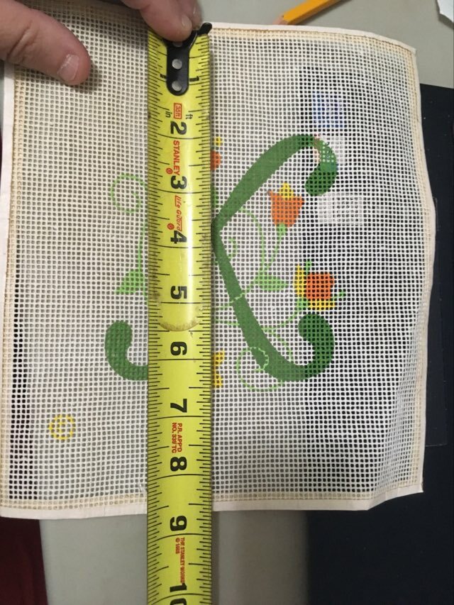 Green Floral K Initial Needlepoint Canvas plus 6 skeins of vintage wool ...