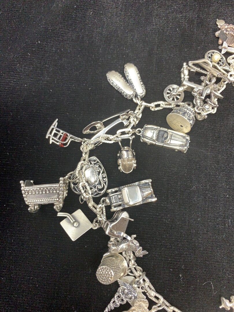 Vintage 56 Charm Necklace Sterling Silver 34" Chain Tons of Great ...