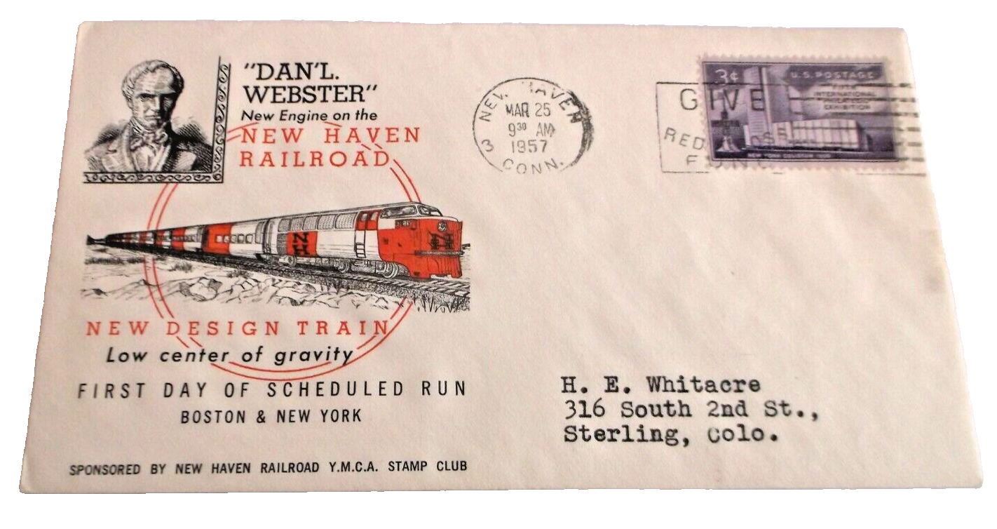 MARCH 1957 NEW HAVEN RAILROAD DANIEL WEBSTER SOUVENIR ENVELOPE P | eBay