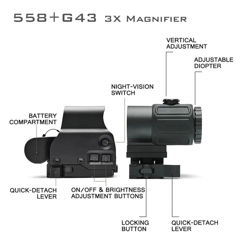 G45 5X G43 G33 3X QD Magnifier 558 Red Green Dot Holographic Reflex ...