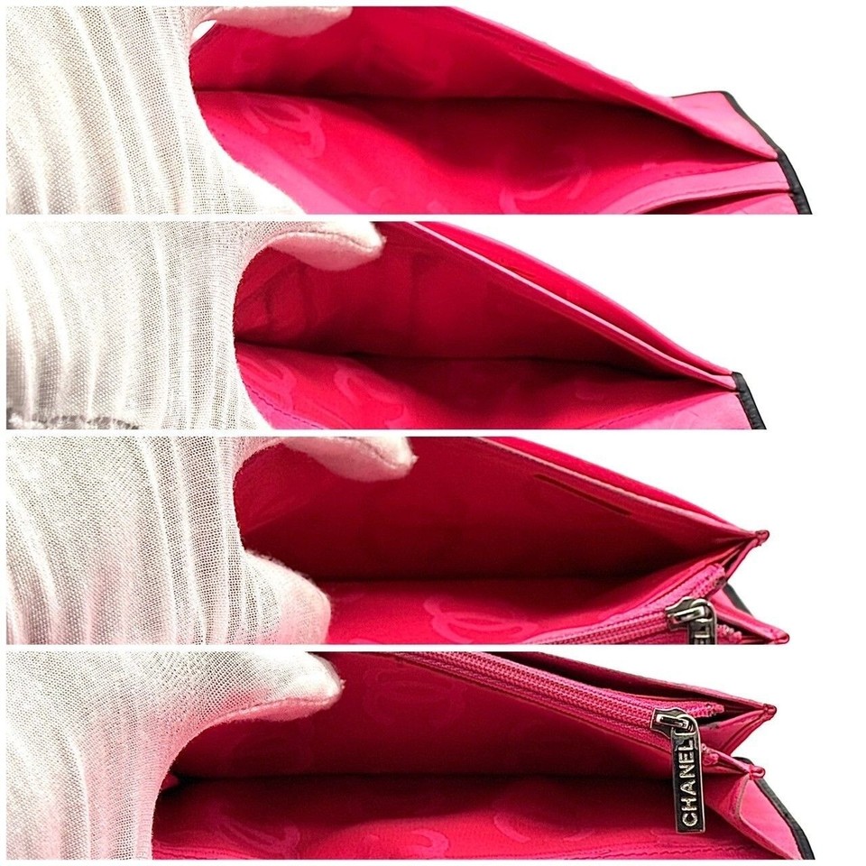 CHANEL Cambon Line Bifold Long Wallet Black Pink CC Logo w/Auth card ...