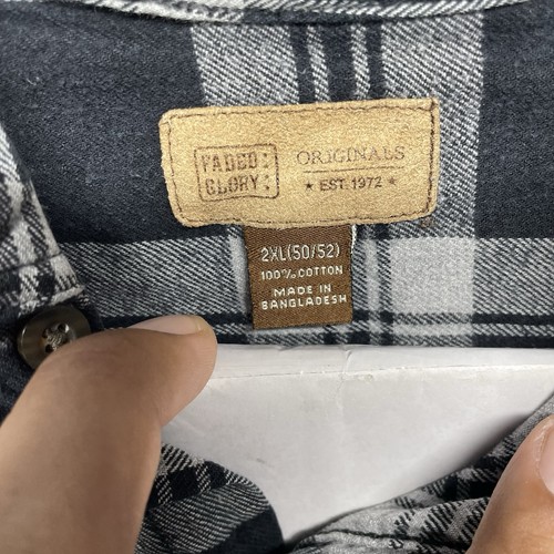 Faded Glory Flannel Shirt Gray Black Plaid Outdoor Work Long Sleeve Men ...