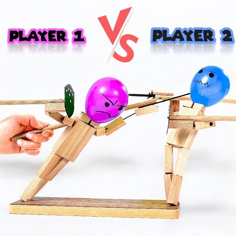 Handmade Wooden Fencing Puppets Toys , Whack A Balloon Strategy Board ...