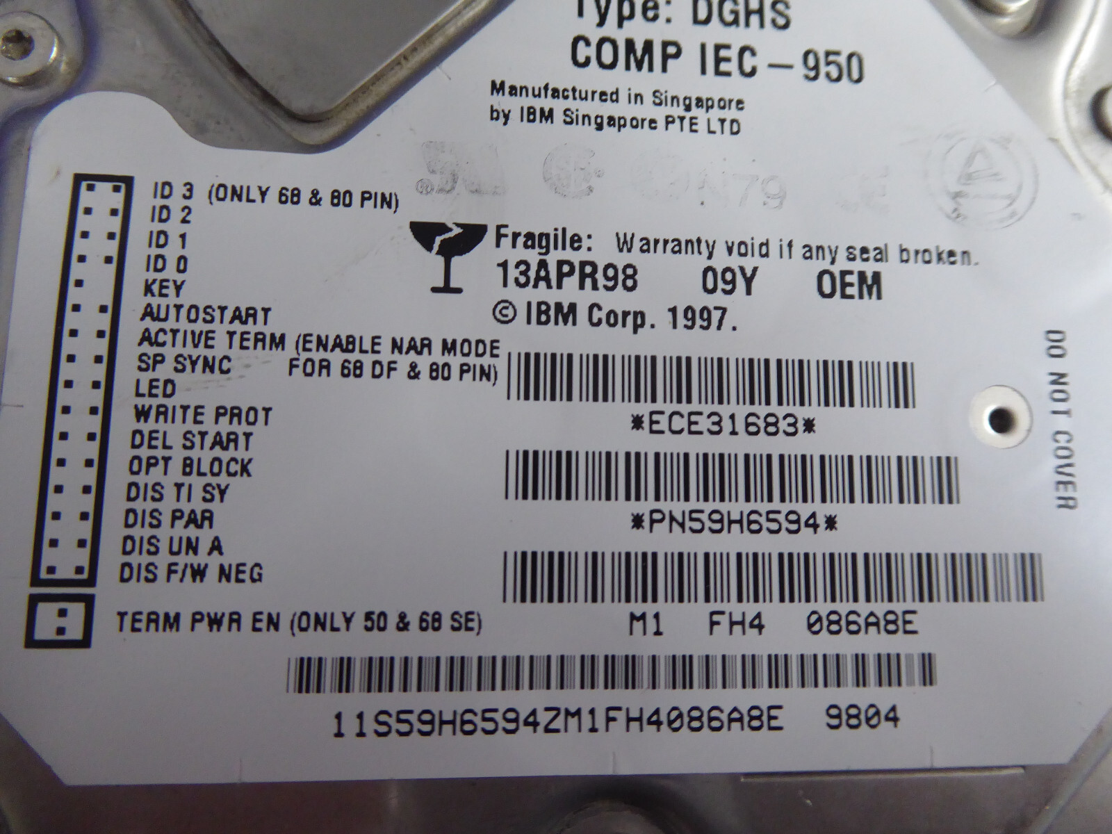 IBM DGHS 59H6594 9GB 80 PIN SCA VINTAGE SERVER SCSI HARD DRIVE HDD USPS ...