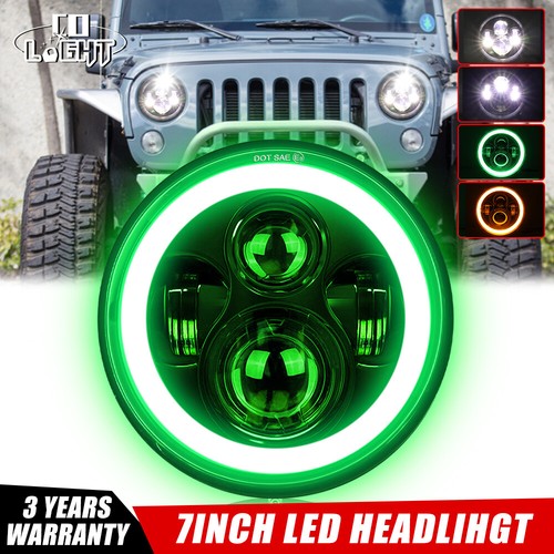 7inch Green Halo LED Headlight DRL Lights Combo Kit Fit Jeep Wrangler ...