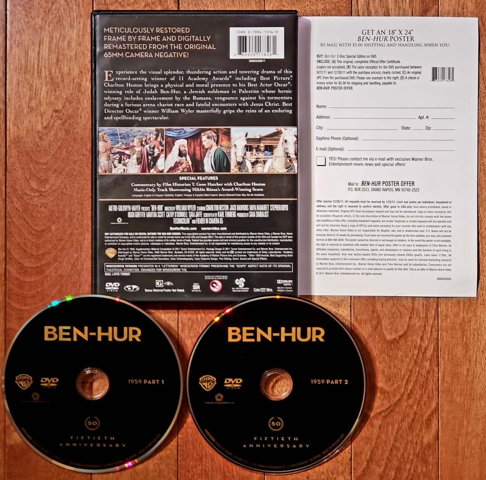 Ben-Hur (DVD, 2011) 2-Disc Set, 50th Anniversary starring Charlton ...