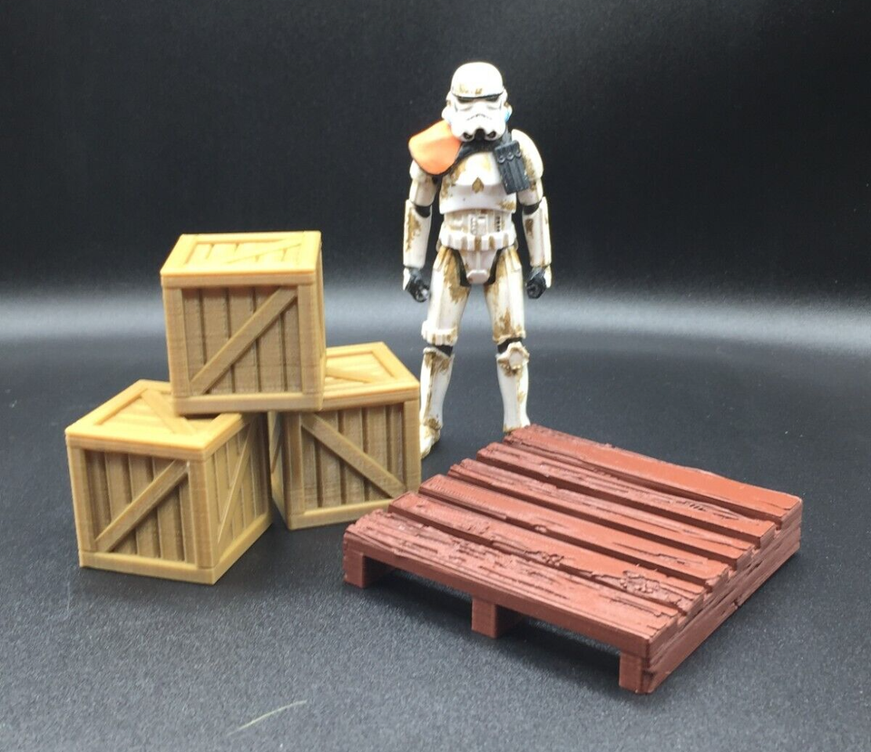 CUSTOM PALLET 3 WOOD CRATE LOT for 3.75" STAR WARS GI JOE FIGURE ...