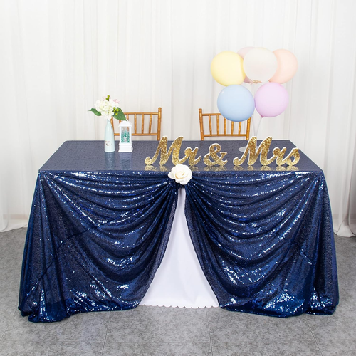 Navy Blue Rectangular Tablecloth 90''X132'' Sequin Navy Table Cloth ...