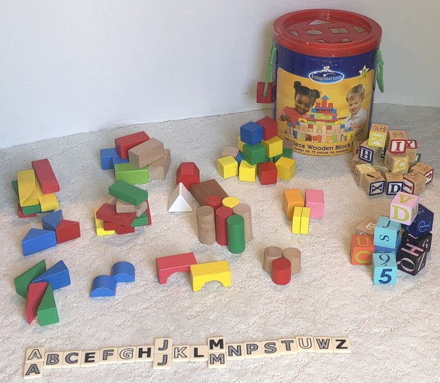 Imaginarium 75piece Wooden Block Set Building Blocks Kids With Toys and ...