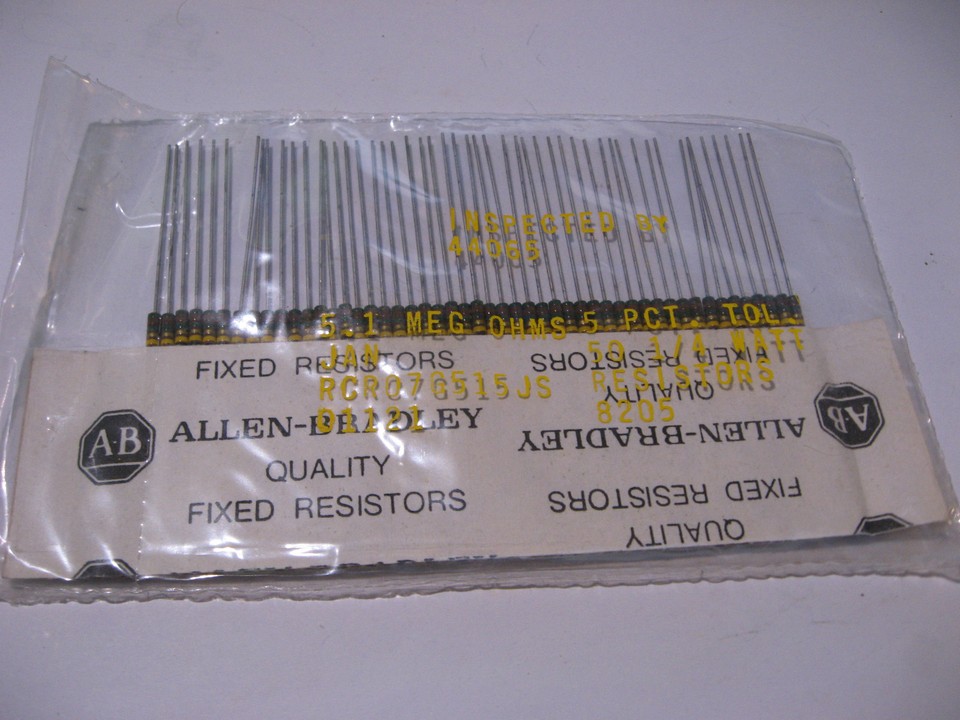 50 Pack Allen-Bradley Resistor 5.1 MegOhm 1/4W 5% RCR07G515JS Carbon ...