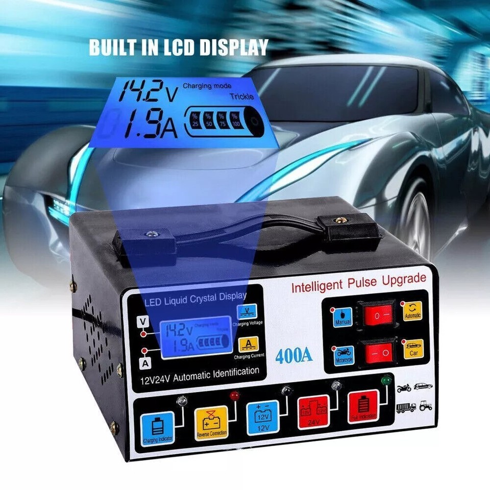400A Heavy Duty Smart Car Battery Charger 12V/24V Automatic Pulse ...