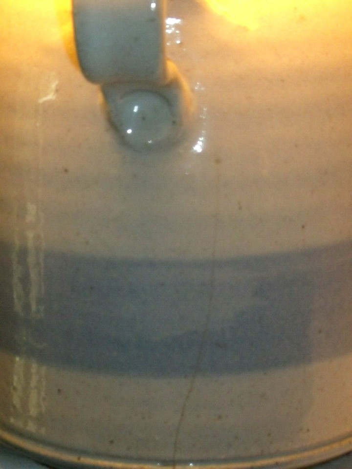 VINTAGE Blue & Gray POTTERY JUG LAMP W/ Floral Pleated SHADE Stoneware ...