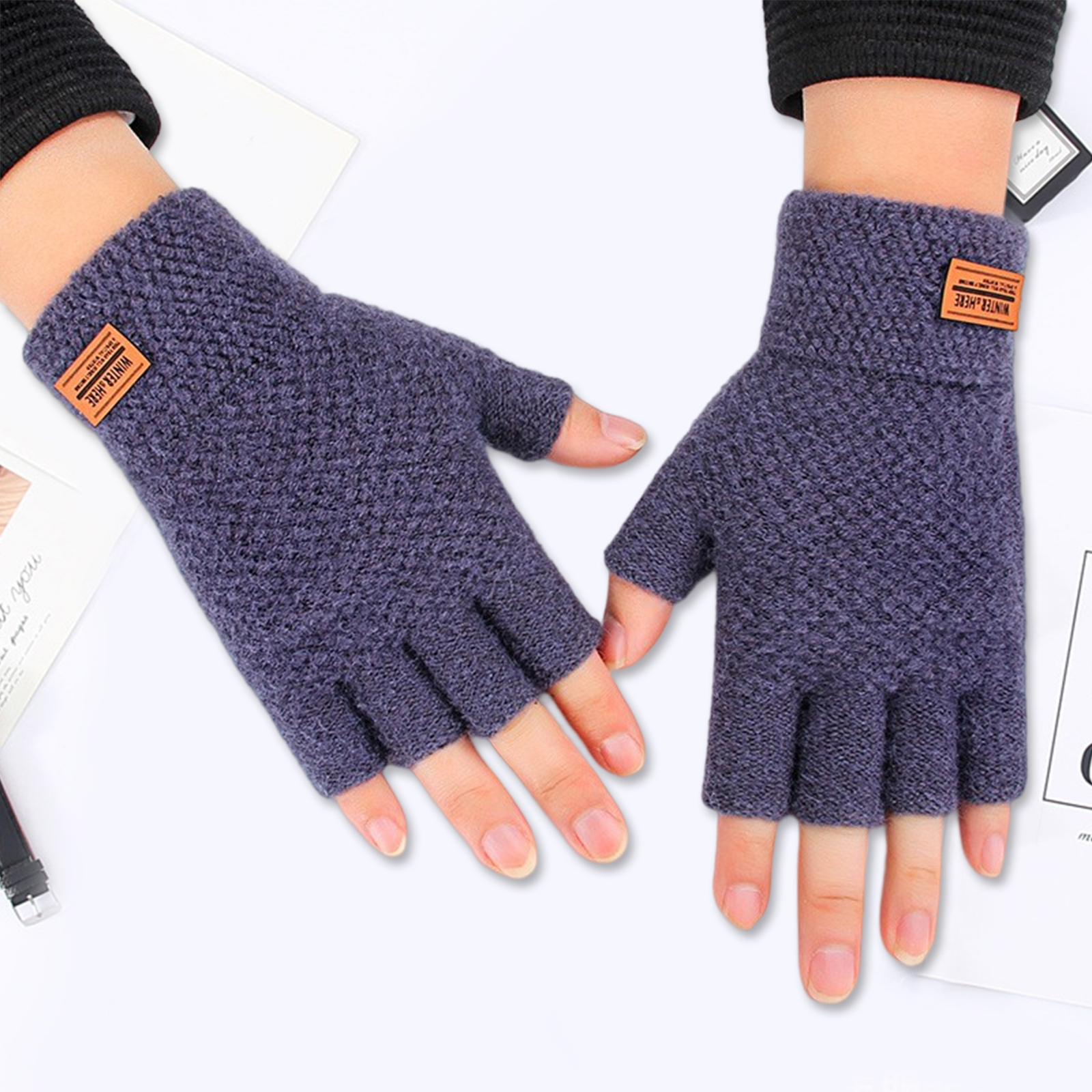 1 Pair Winter Gloves Solid Color Hands Protection Casual Winter Gloves ...