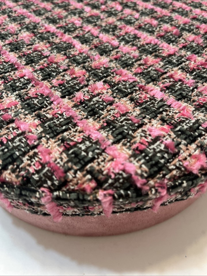 Decorative Round Storage Box Pink Gray Tweed Lid Pink Suede Bottom 10 ...