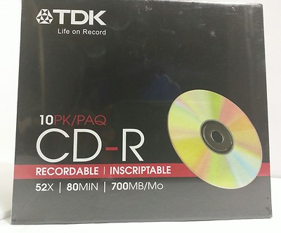TDK CD-R Inscriptable Recordable 52x 80min 700mb 10-pack | eBay