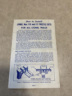 Lionel Instructions For How to Install Lionel No. 110 Trestle Set 4 ...