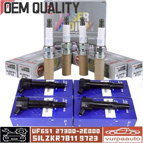 4x Genuine Ignition Coils UF651+ Spark Plugs 9723 Fit For Hyundai ...