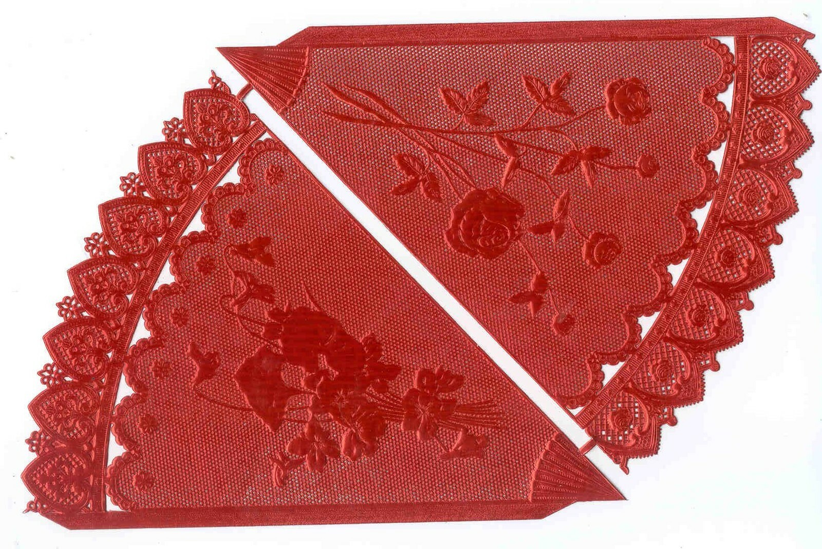 GERMAN DRESDEN DIE CUT PAPER SCRAPS 2 CONE CORNUCOPIAS RED VICTORIAN ...