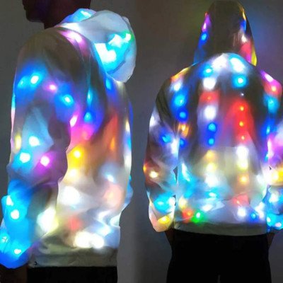Light up Jacket LED Coat Waterproof Mens Womens Glow in The Dark Jacket ...