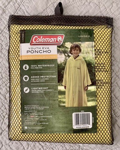 Coleman Kids Youth Eva Rain Poncho One Size Yellow Unisex Waterproof ...