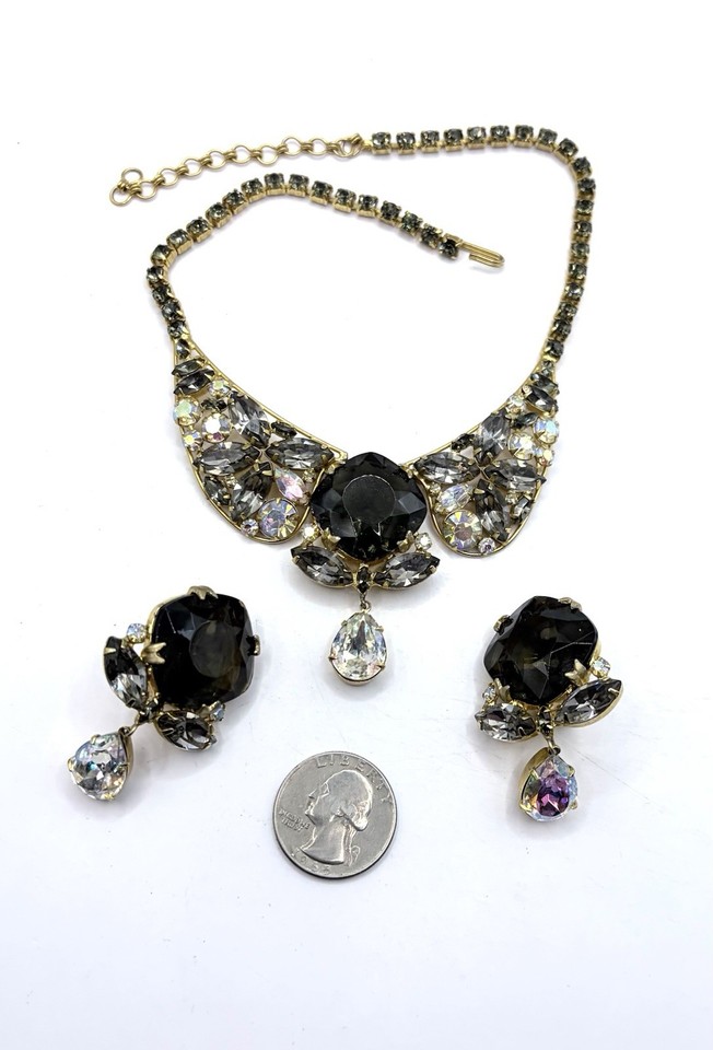 VINTAGE HIGH END UNSIGNED COSTUME DESIGNER NECKLACE & MATCHING CLIP ...