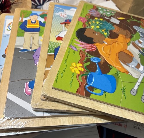 LAKESHORE Lot Of 5 PRESCHOOL WOOD PUZZLES W/ETHNIC & DISABLED CHILDREN ...