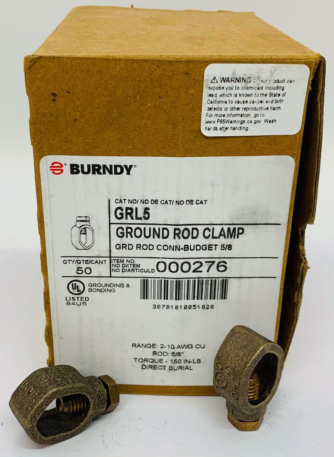 Burndy GRL5 Copper Ground / Grounding 5/8" Burial Rod Clamp Connector ...