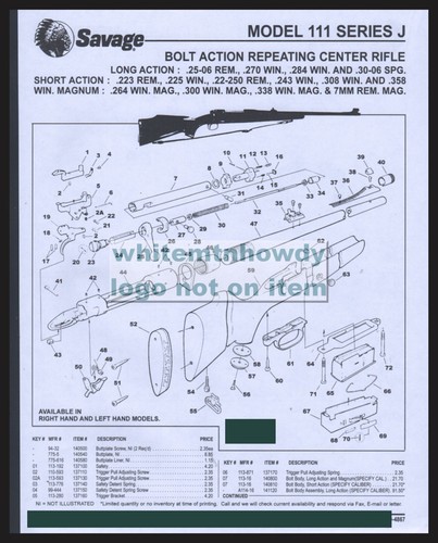 1999 SAVAGE 111 Series Bolt Action Centerfire Rifle Schematic Parts ...