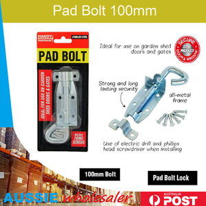 Pad Bolt 100mm Heavy Duty Easy to install Pad Bolt Gate Lock + Free 6 x ...