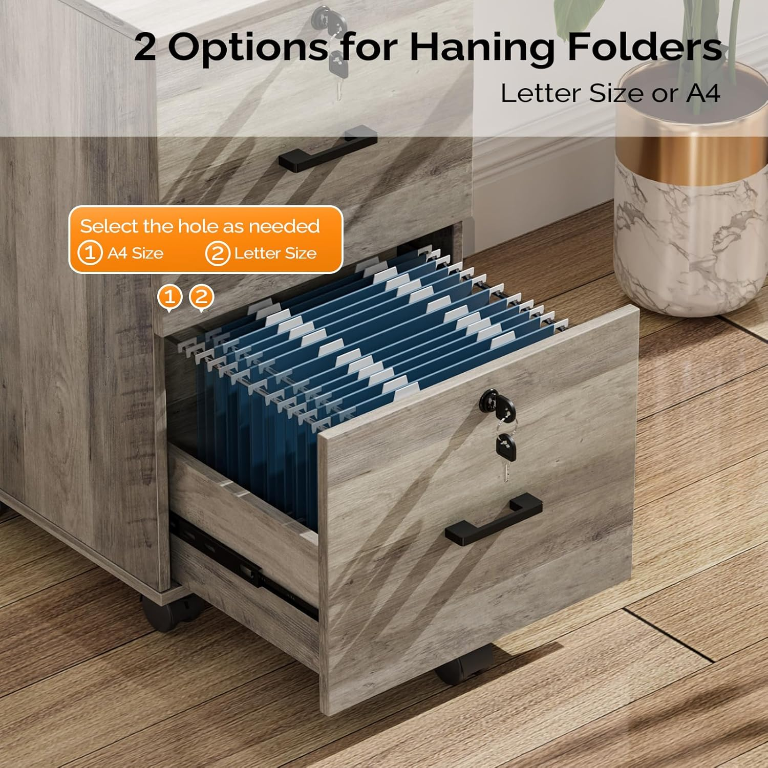 2 Drawer Filing Cabinet for Letter Size File Folders with Tabs Under ...