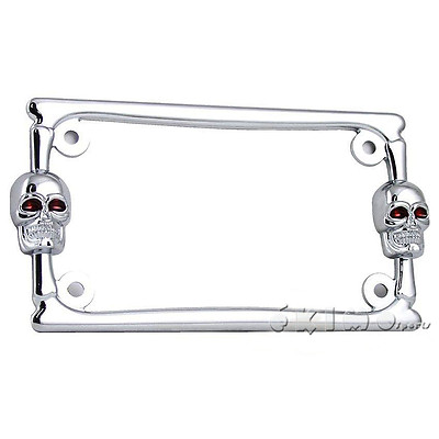 3D SKULL BONE CHROME METAL MOTORCYCLE LICENSE PLATE FRAME HARLEY ...