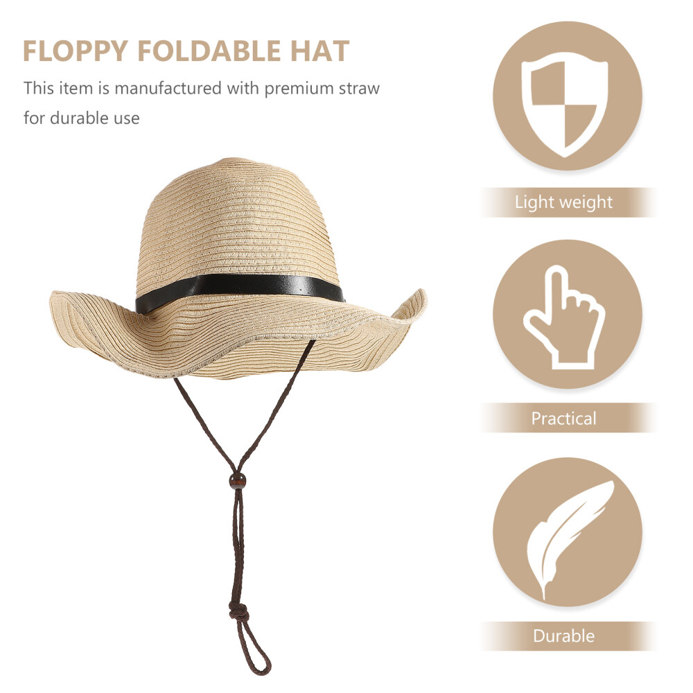 Floppy Sun Hats Men Unisex Straw Cowboy Hat Cowgirl Hat, Shapeable