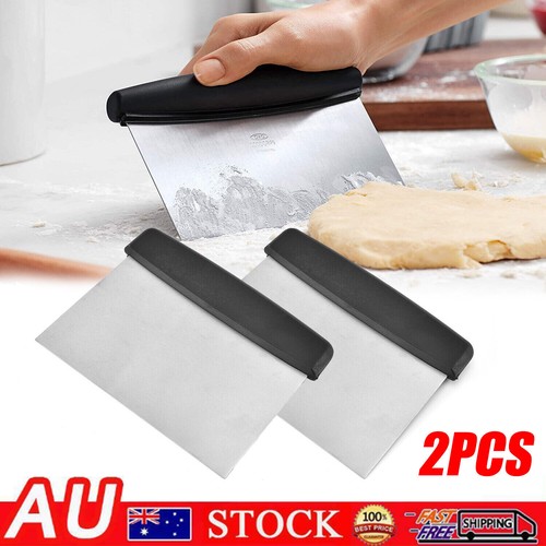 2pc Stainless Steel Baker Dough Scraper Pizza Cake Slicer Pastry Cutter ...
