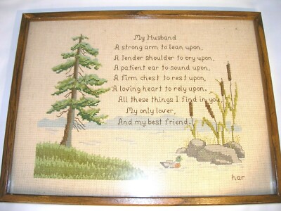 Lovely Poem "My Husband" Cross Stitch In Wooden Frame Signed "har" | eBay