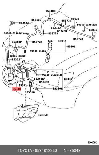 Genuine OE valve, windshield washer hose, 8534812250 for TOYOTA 85348 ...