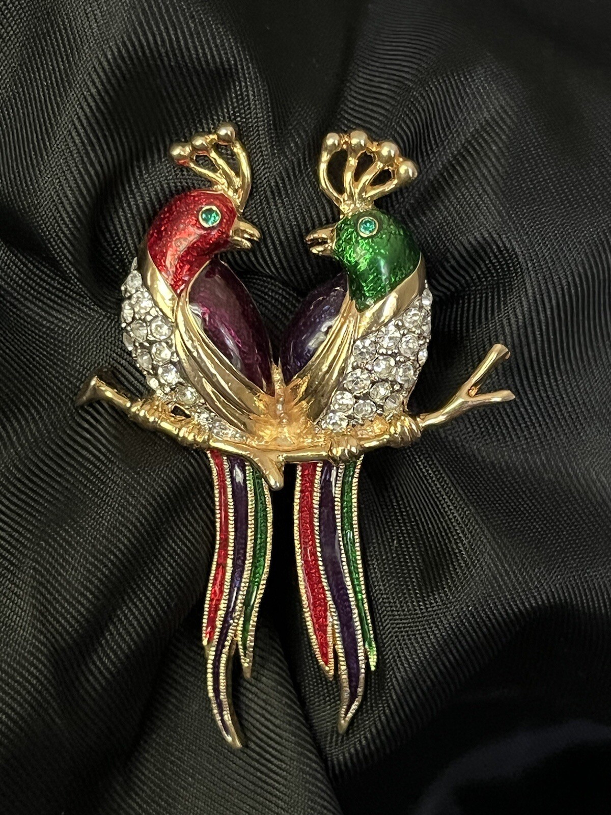 Vintage 2 Quetzal Paradise Birds Brooch Pin Enamel & … - Gem