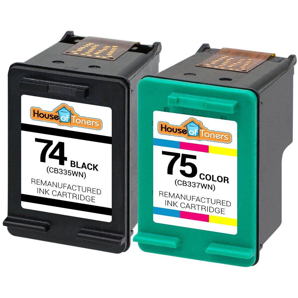 2PK Fits HP 74 Black CB335W HP 75 Color CB337W Ink Photosmart D5300 ...
