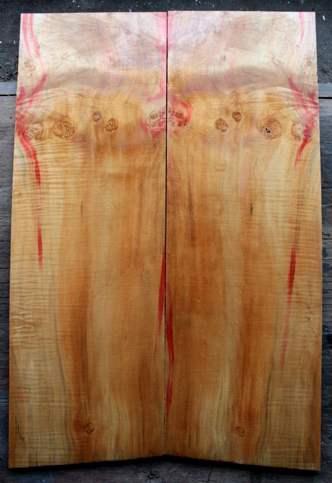 Curly red flame box elder maple drop top .32" thk bass guitar tonewood ...