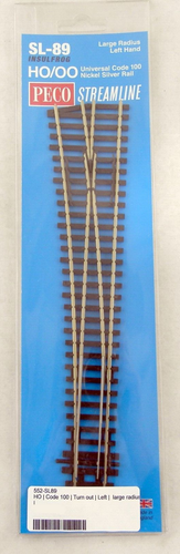 HO/OO Scale Code 100 Large Radius Left Hand Turnout w/Insulfrog - PECO ...