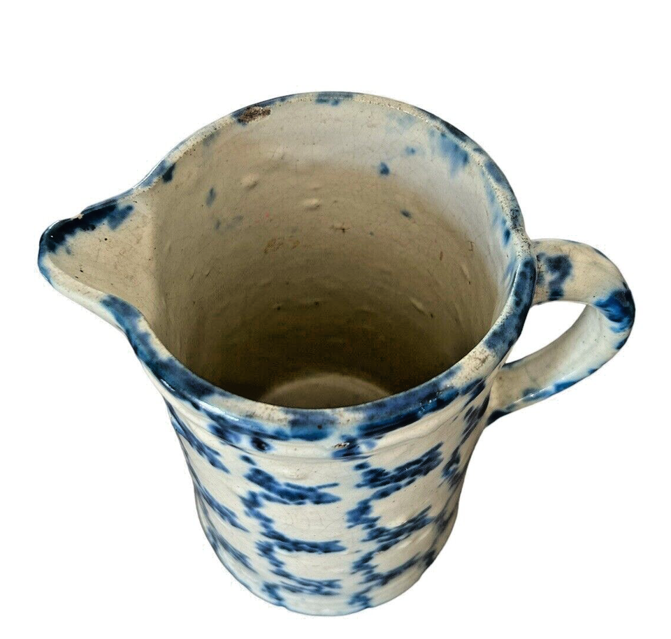 19th Century Spongeware 9" Pitcher Antique Decorated Chainlink Pattern ...