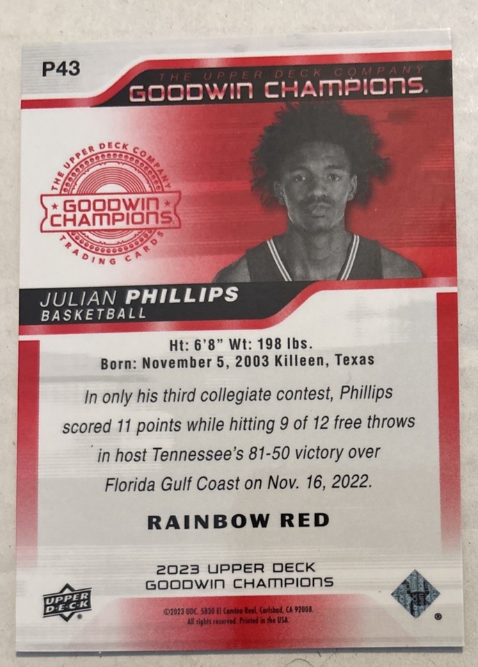 2023 Upper Deck Goodwin Champions Rainbow Red Julian Phillips Rookie RC ...