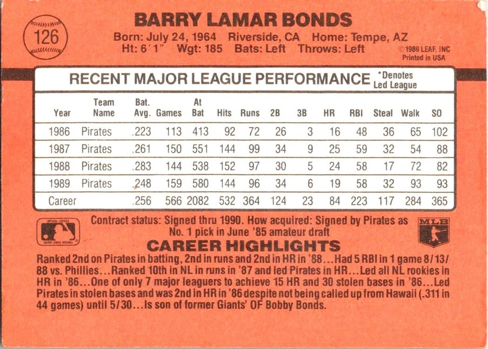 1990 Donruss #126 Barry Bonds | eBay